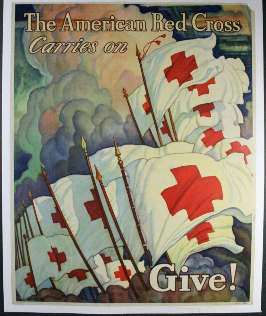 THE AMERICAN RED CROSS CARRIES ON GIVE!, Original Red Cross poster ...