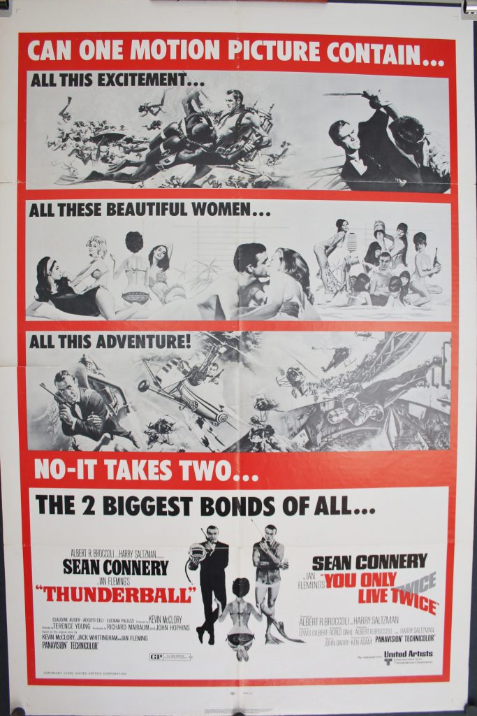 THUNDERBALL/YOU ONLY LIVE TWICE, Original Vintage Double Billing Sean Connery Movie Poster ...