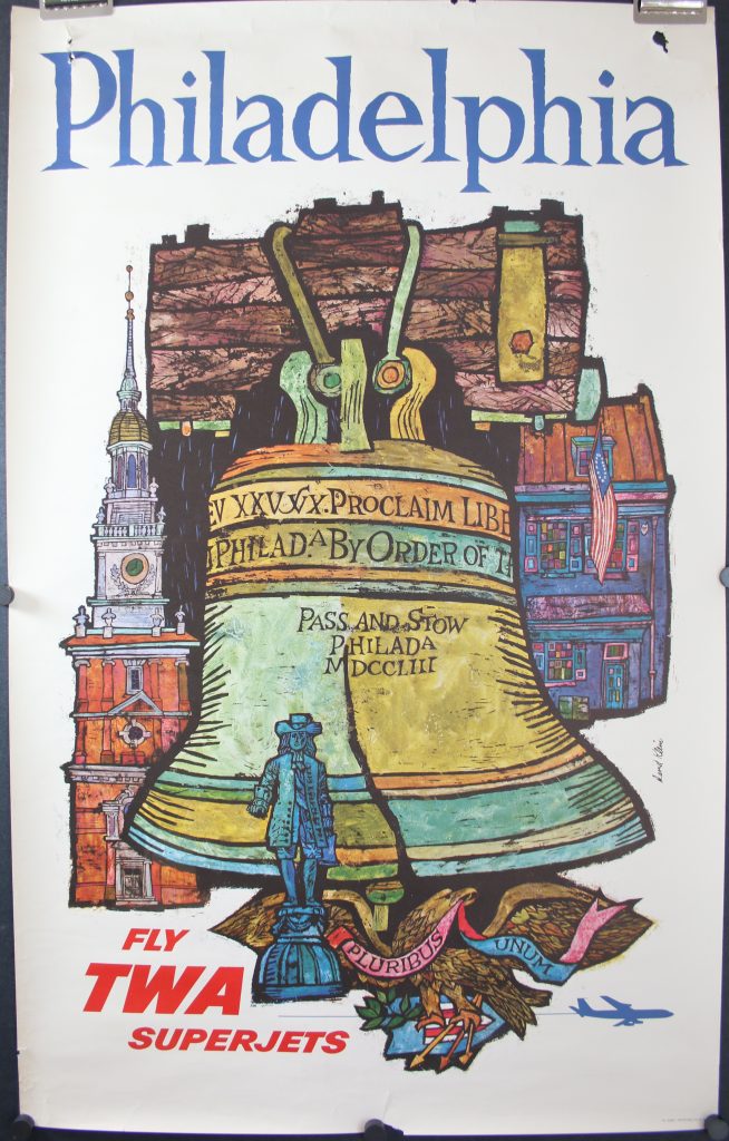 TWA PHILADELPHIA, Original Vintage David Kelin Airline Travel Poster ...