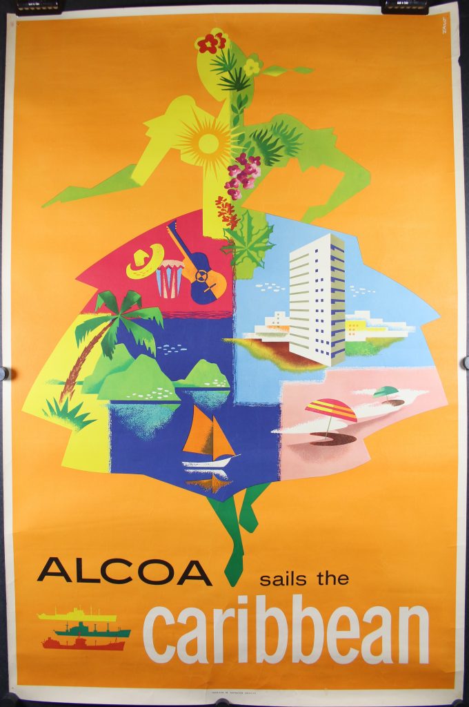 ALCOA SAILS THE CARIBBEAN, Original Vintage Travel Poster - Original ...