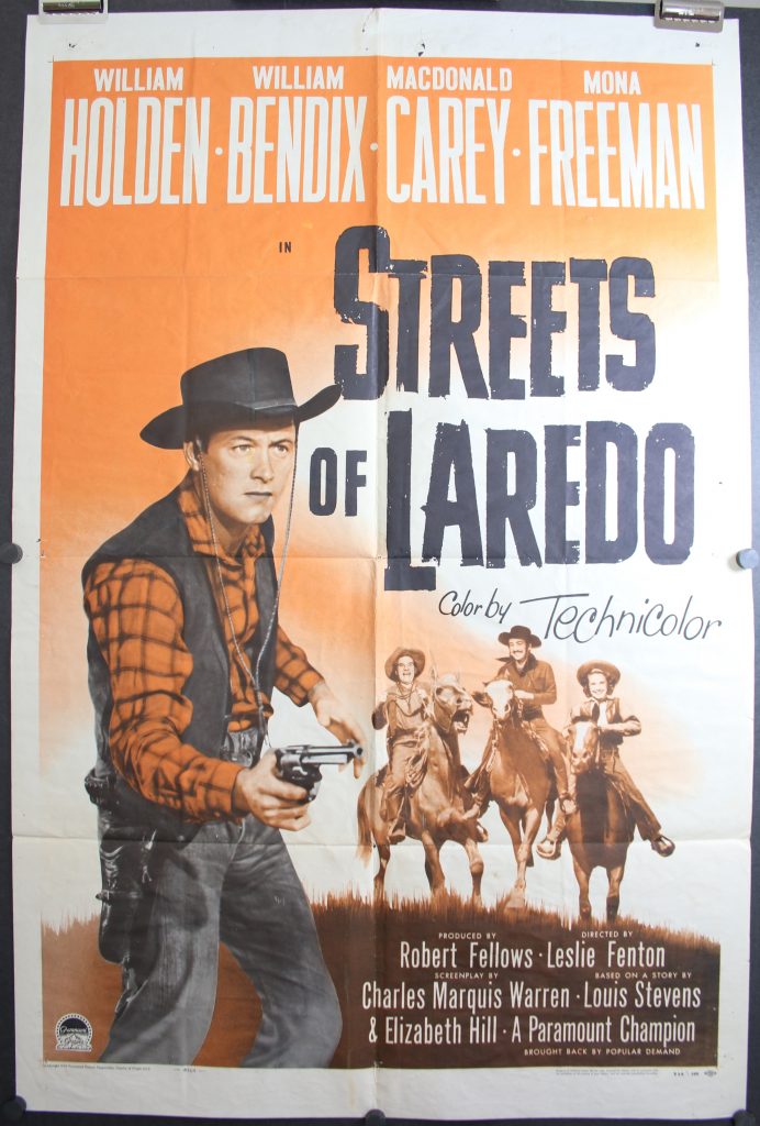 STREETS OF LAREDO, Original 1956 Re-Release Western Movie Poster ...