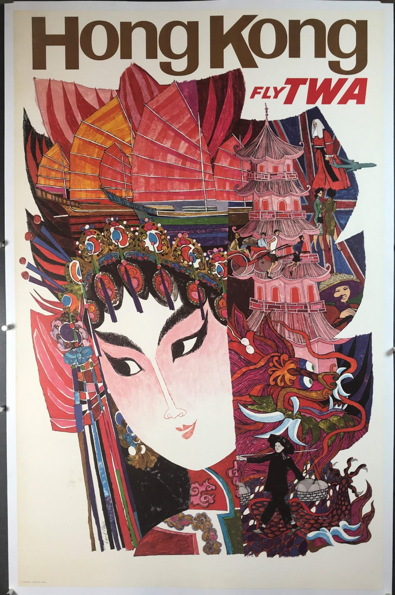 TWA HONG KONG, Original Vintage David Klein Airline Travel Poster ...