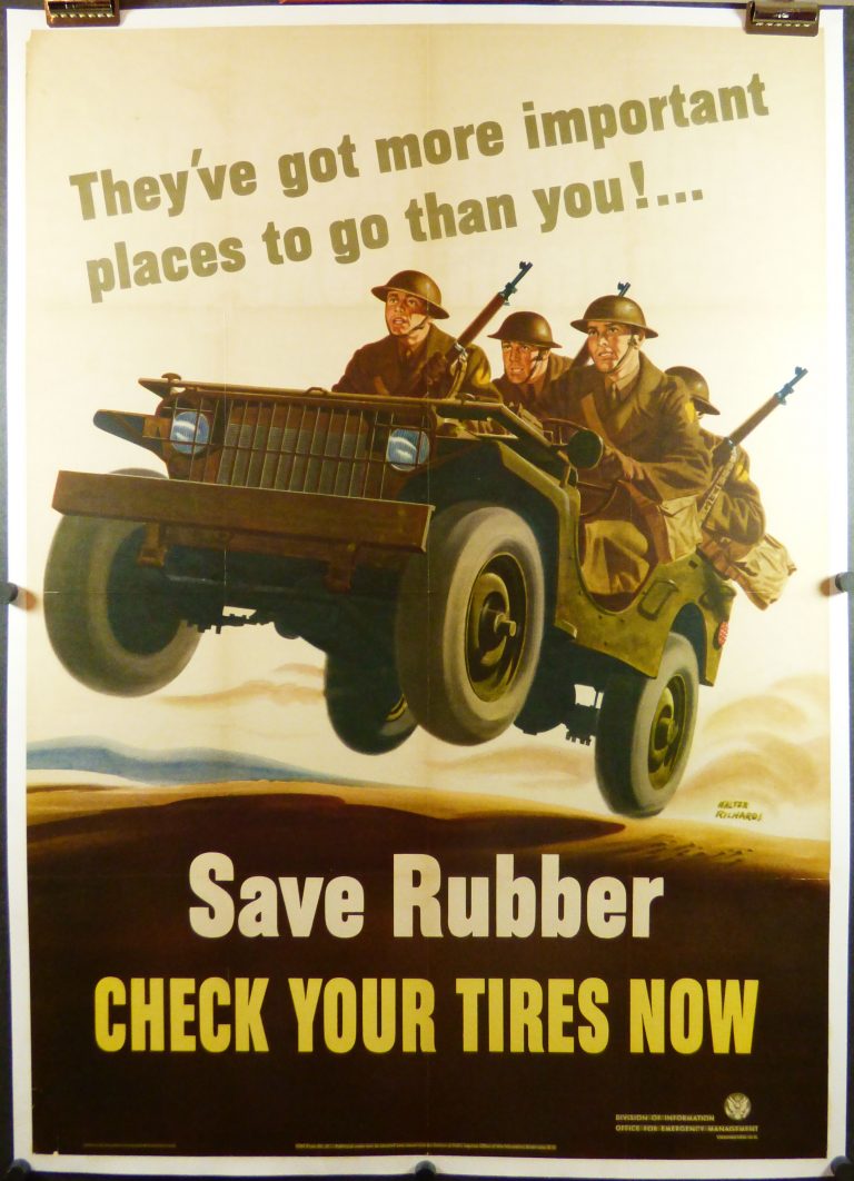 WW2 PROPAGANDA POSTER: SAVE RUBBER, Willis Jeep Linen Backed - Original ...
