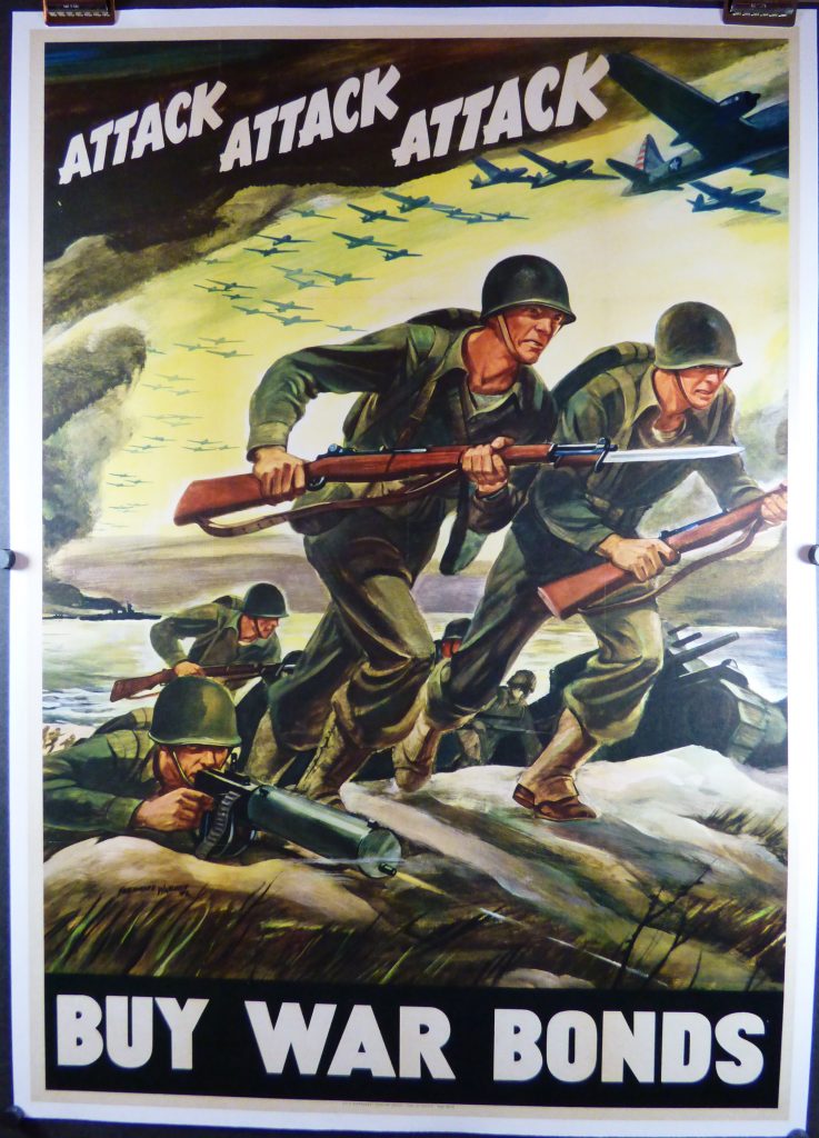 ATTACK ATTACK ATTACK, Original WW2 War Bonds Poster Linen Backed ...