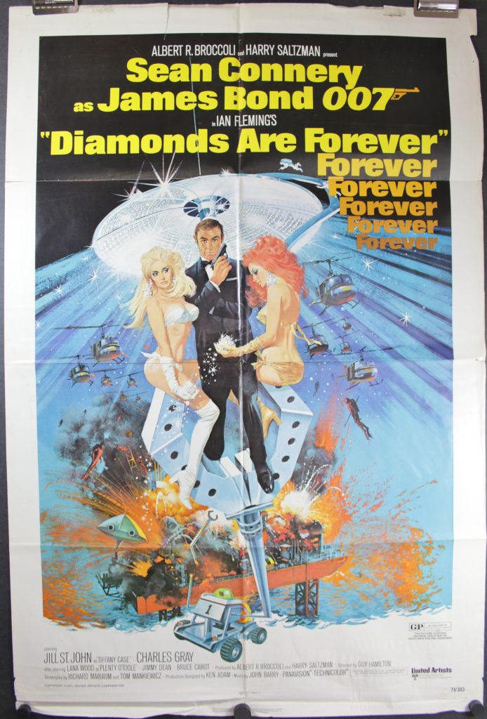 DIAMONDS ARE FOREVER, Original James Bond Folded Movie Poster ...