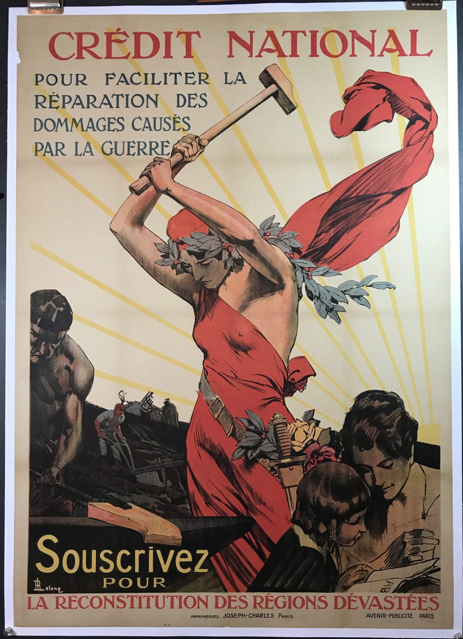 CREDIT NATIONAL, Original French WW1 Reconstruction Poster by Rene ...