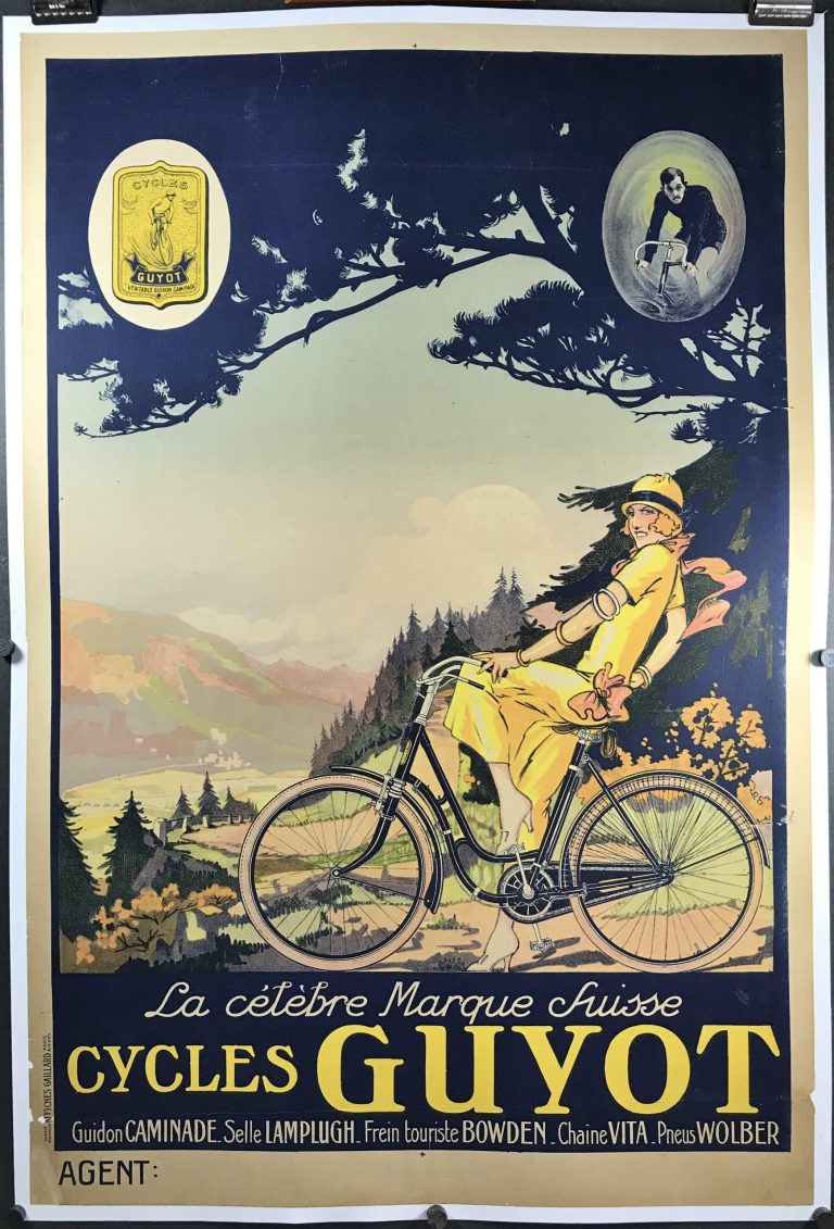 CYCLES GUYOT, Original Vintage Linen-Backed French Bicycle Advertising ...