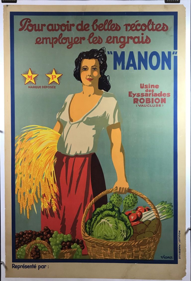 MANON, Original Vintage French Linen-Backed Farmers Advertising Poster ...