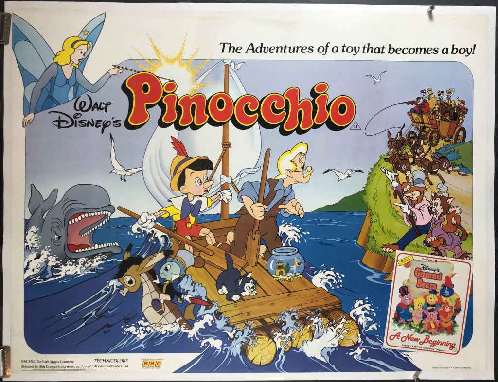 PINOCCHIO, Original Vintage Linen-Backed Disney British Quad Poster ...