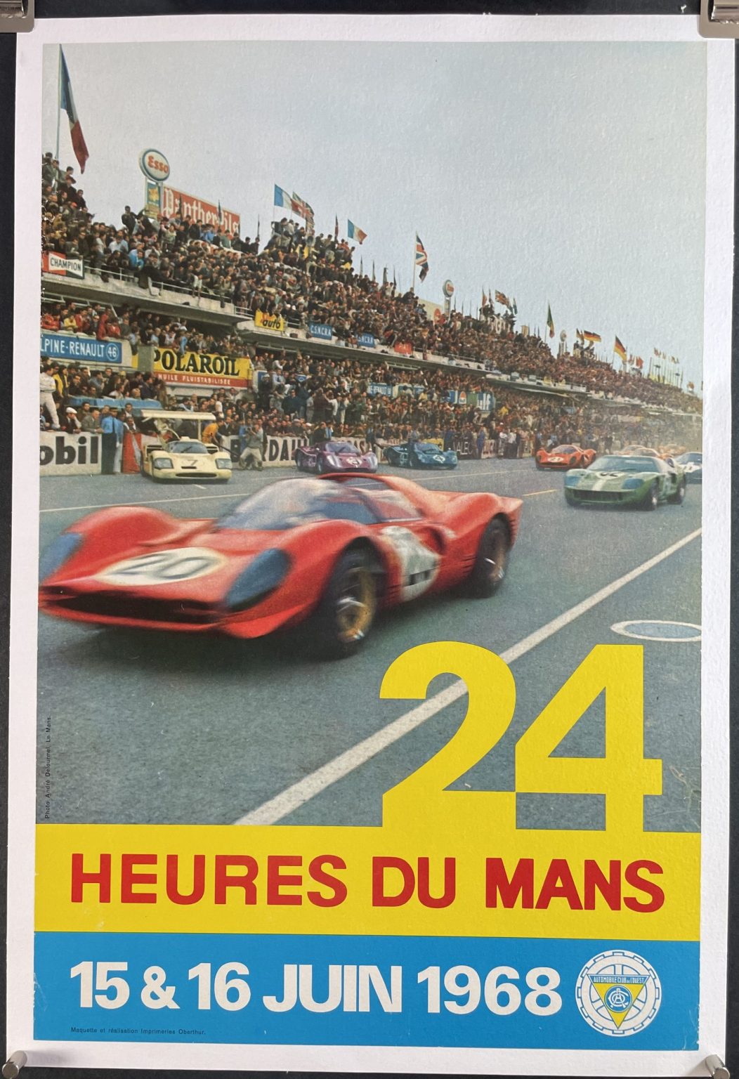 1968 24 HEURES DU MANS, ORIGINAL VINTAGE CAR RACING POSTER FORD GT40 ...