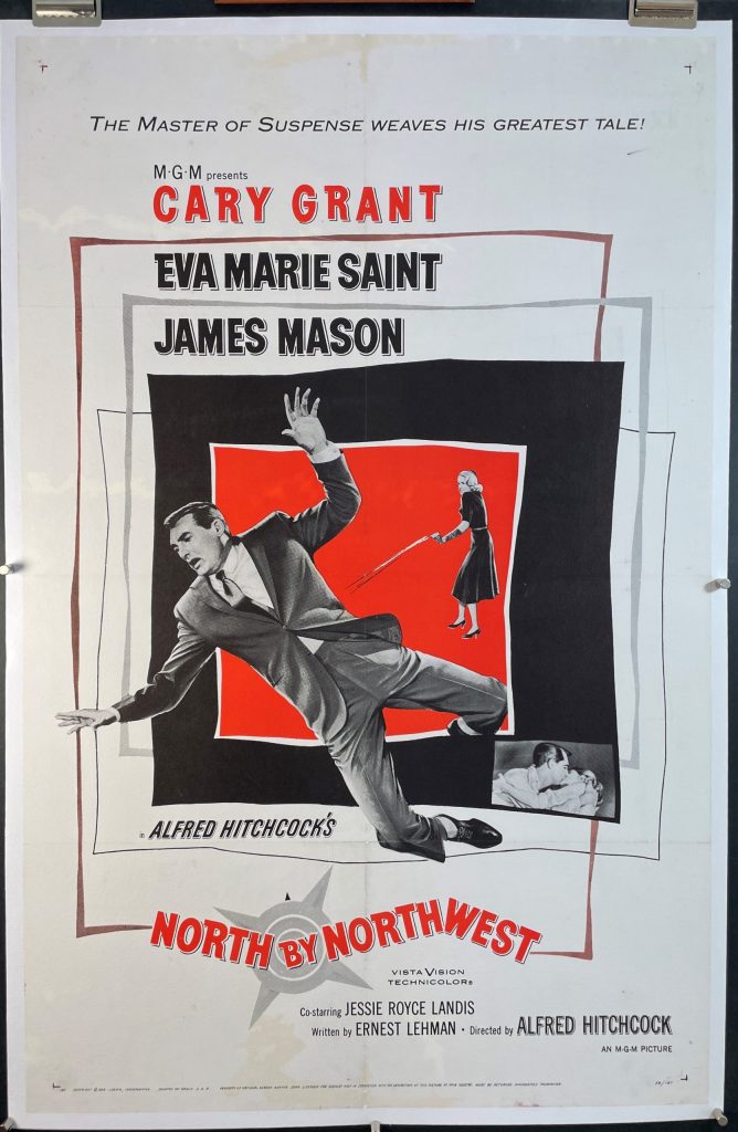 NORTH BY NORTHWEST, Original Linen Backed Alfred Hitchcock Vintage ...