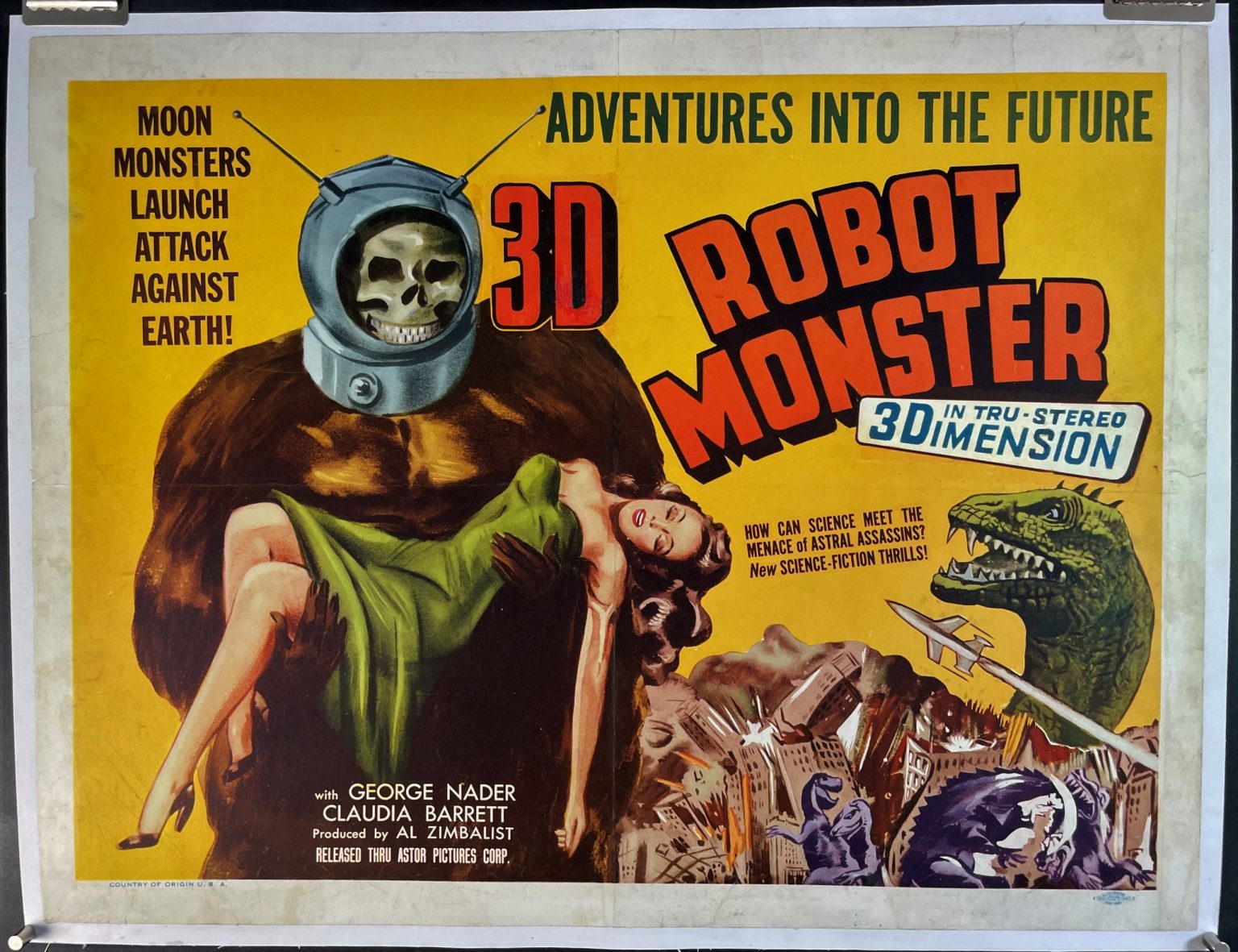 ROBOT MONSTER Linen Backed 1950's Sci-Fi Movie Poster - Original Vintage Movie Posters