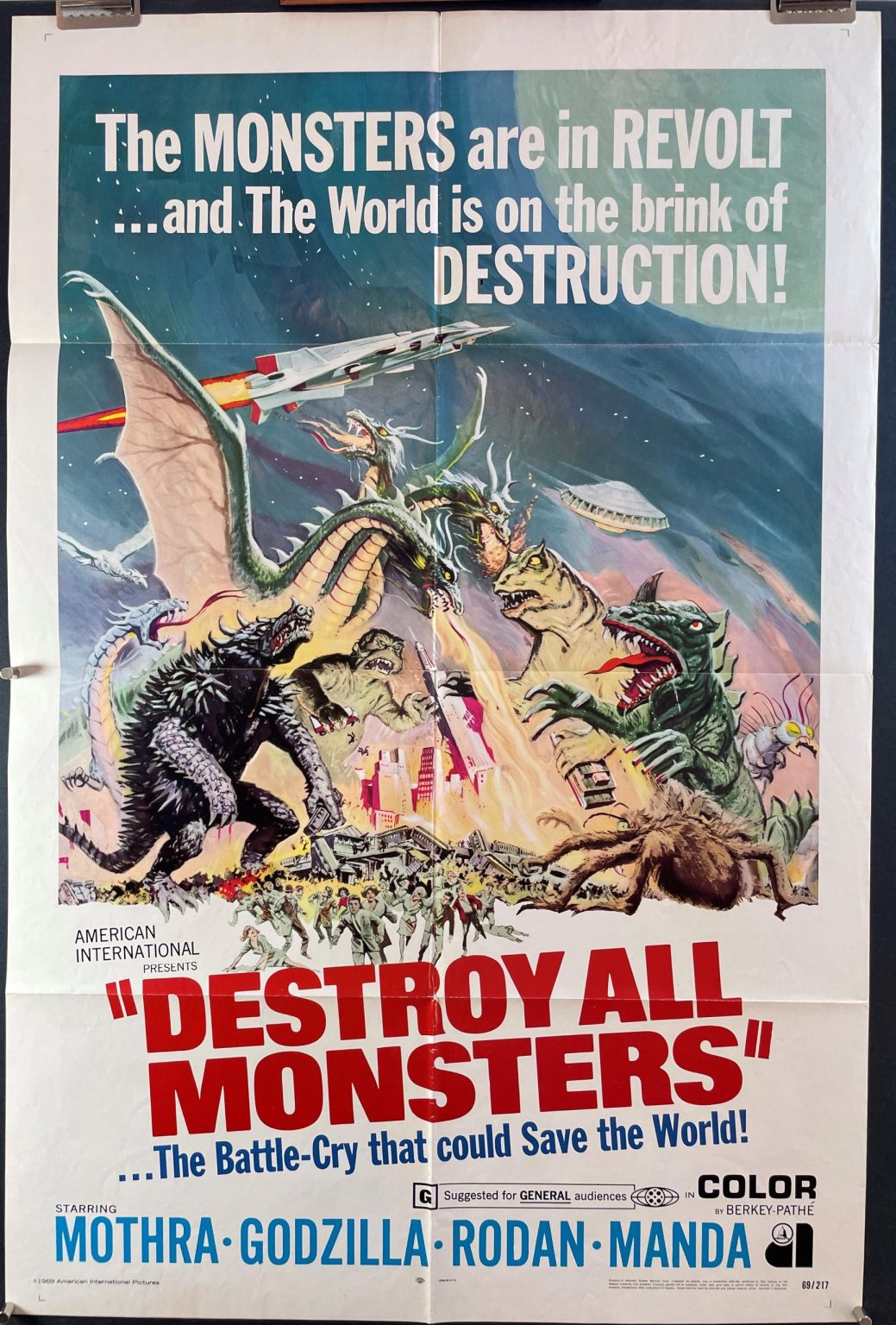 DESTROY ALL MONSTERS; Rare Godzilla Vintage Movie Poster - Original ...