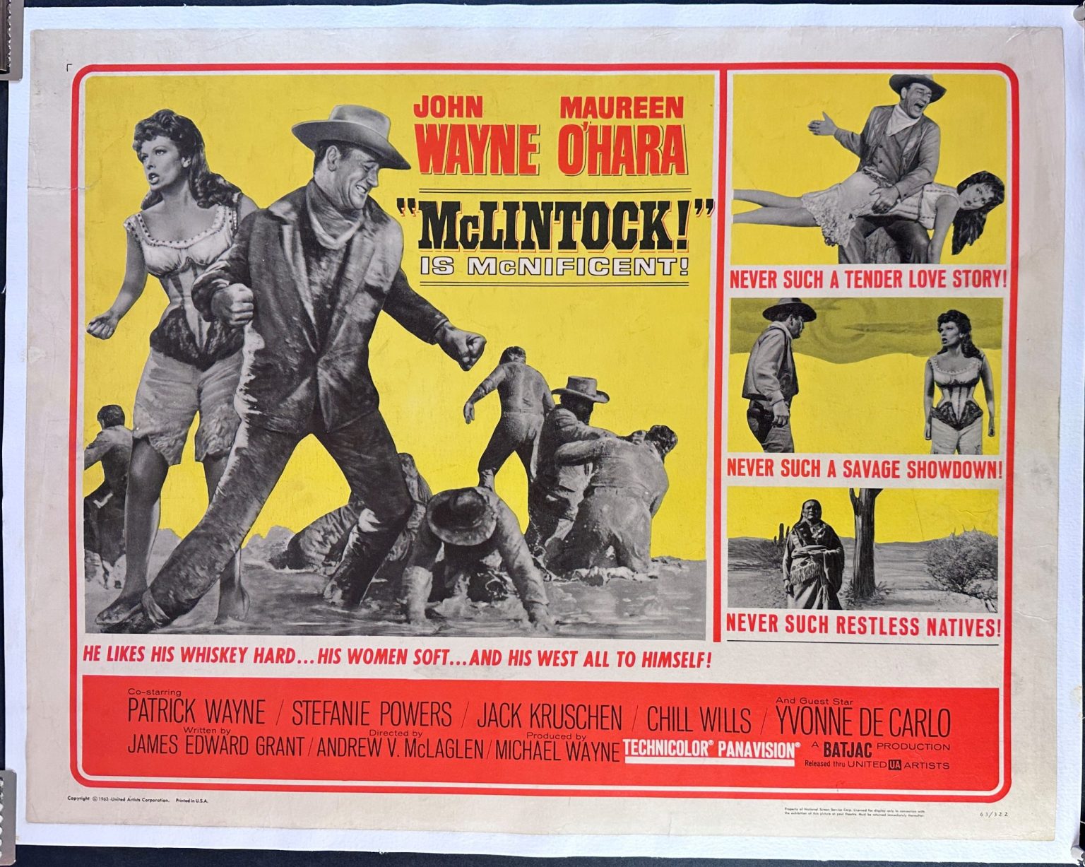 McLINTOCK, Original linen backed Half Sheet Vintage Movie Poster - Original Vintage Movie Posters