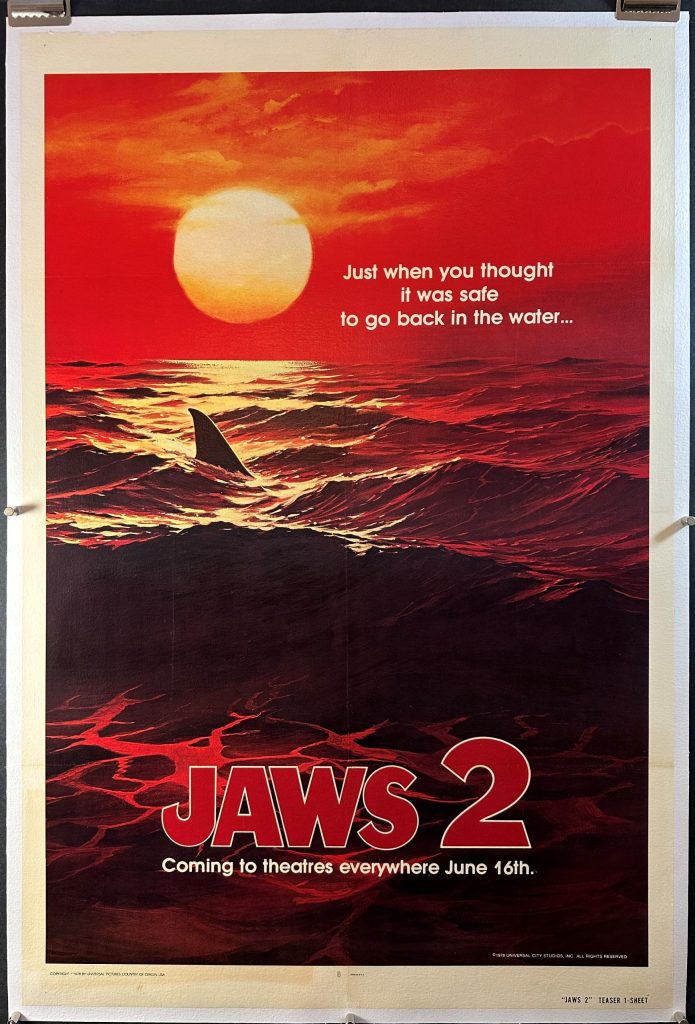 JAWS 2, Original Teaser Linen Backed Vintage Movie Poster - Original Vintage Movie Posters