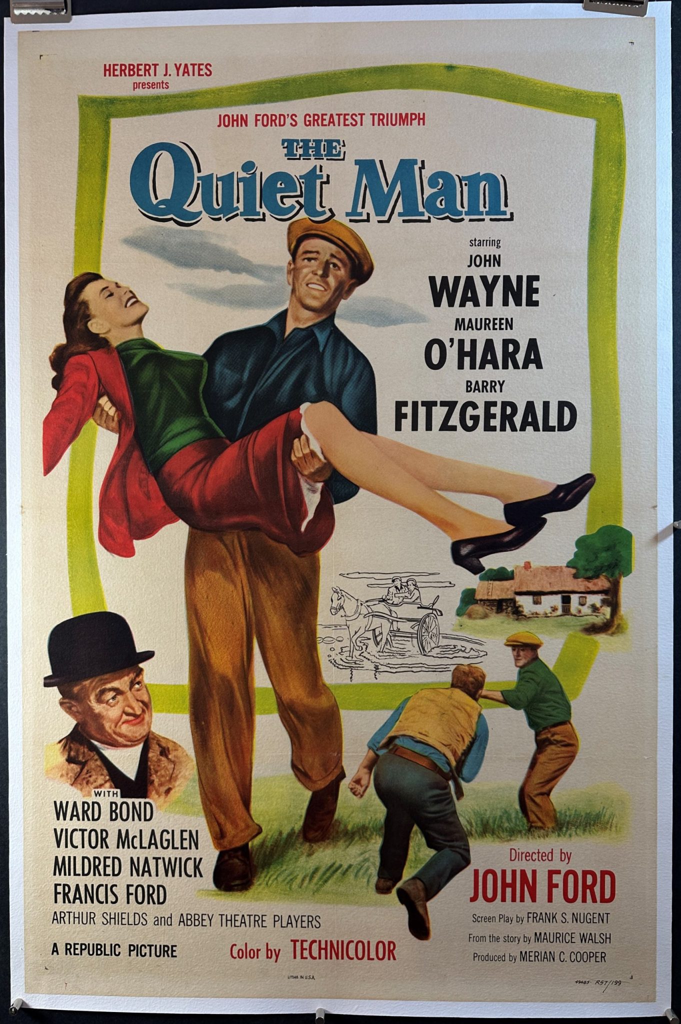 THE QUIET MAN, Original John Wayne, Maureen O'Hara Linen Backed Vintage ...