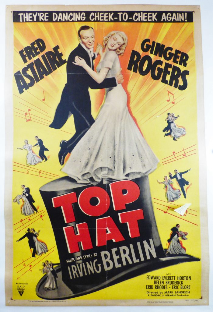 TOP HAT, ORIGINAL VINTAGE MUSICAL MOVIE POSTER STARRING FRED ASTAIRE ...
