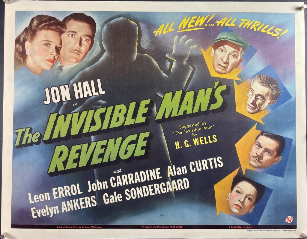 THE INVISIBLE MAN'S REVENGE, Original Vintage Half Sheet Sci-Fi Movie ...